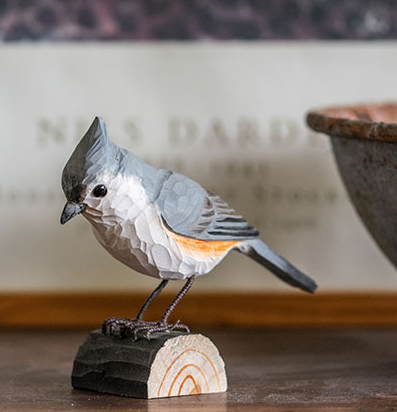 Wooden Carved Bird - Tufted Titmouse – Lichen or Knot Plant Company LLC