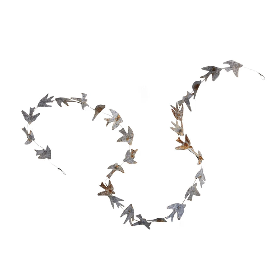 Metal & Wire Bird Garland, Distressed Zinc Finish – Lichen or Knot ...